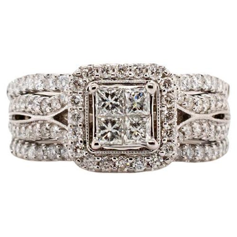 Ladies 1.55Ct. Diamond 14K White Gold Halo Engagement Ring For Sale at ...