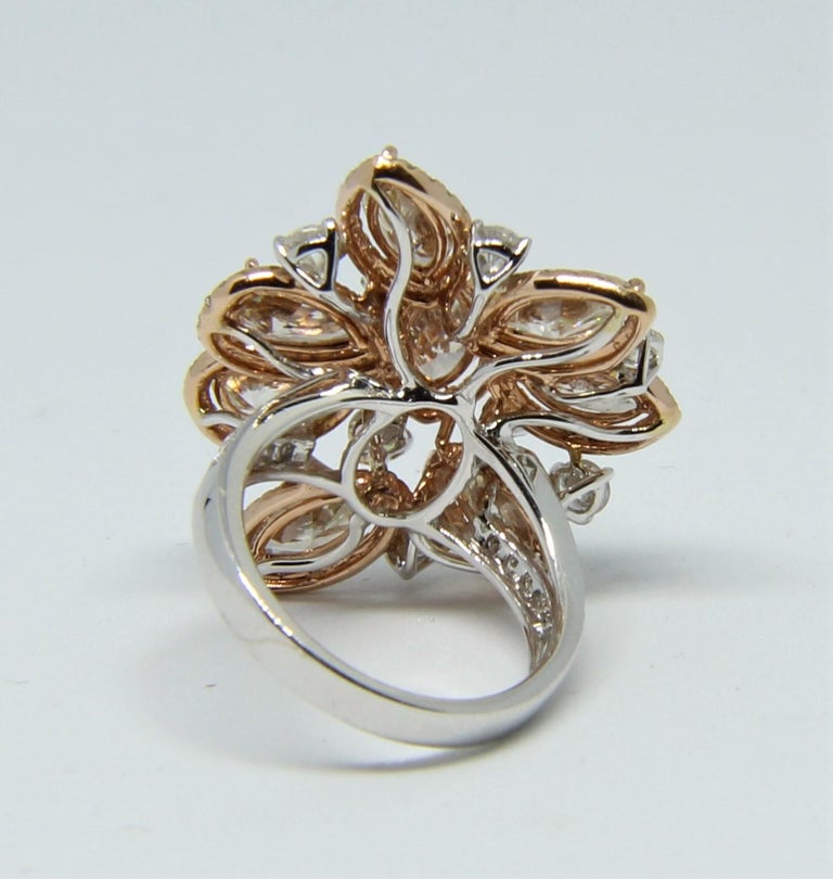 Ladies 18 Karat White Gold Fancy Diamonds Flower Ring with Eight Large ...