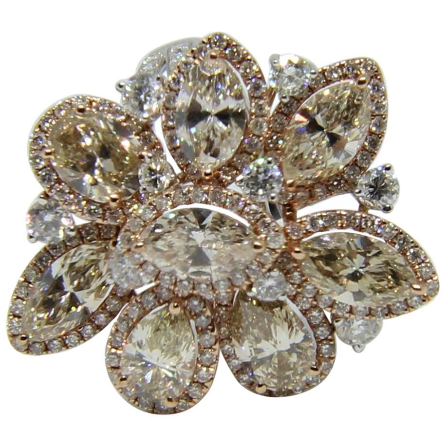 Ladies 18 Karat White Gold Fancy Diamonds Flower Ring with Eight Large ...