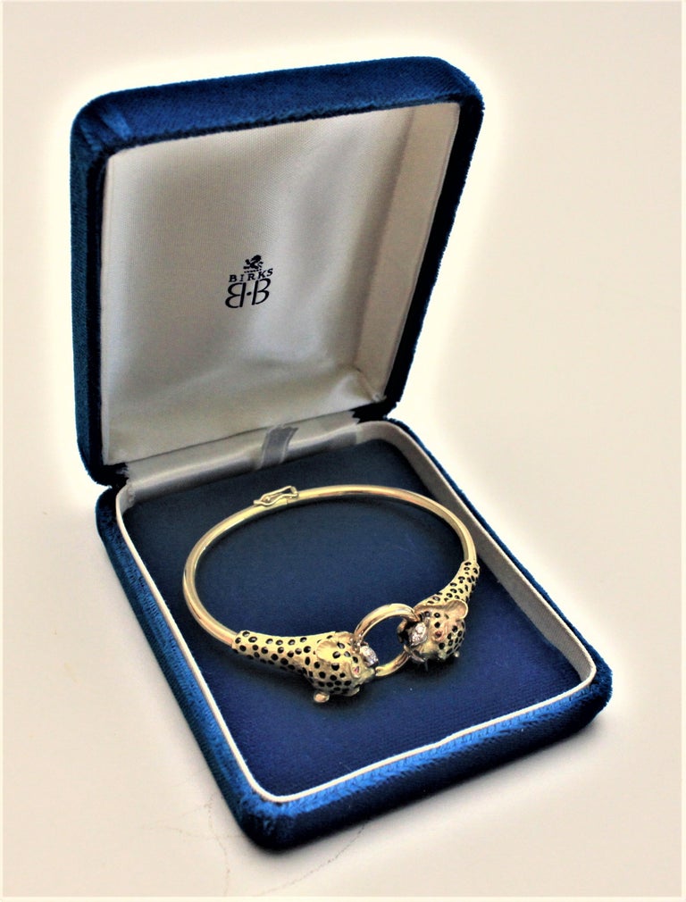 Ladies 18-Karat Yellow Gold Figural Cheetah Cuff Bracelet with Diamond ...
