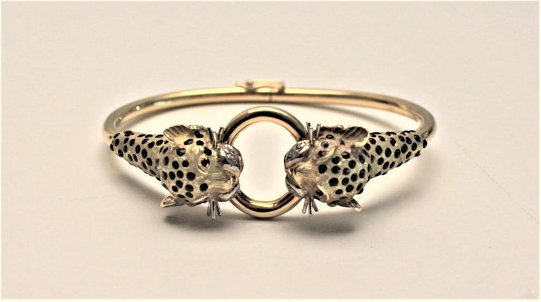 Ladies 18-Karat Yellow Gold Figural Cheetah Cuff Bracelet with Diamond ...