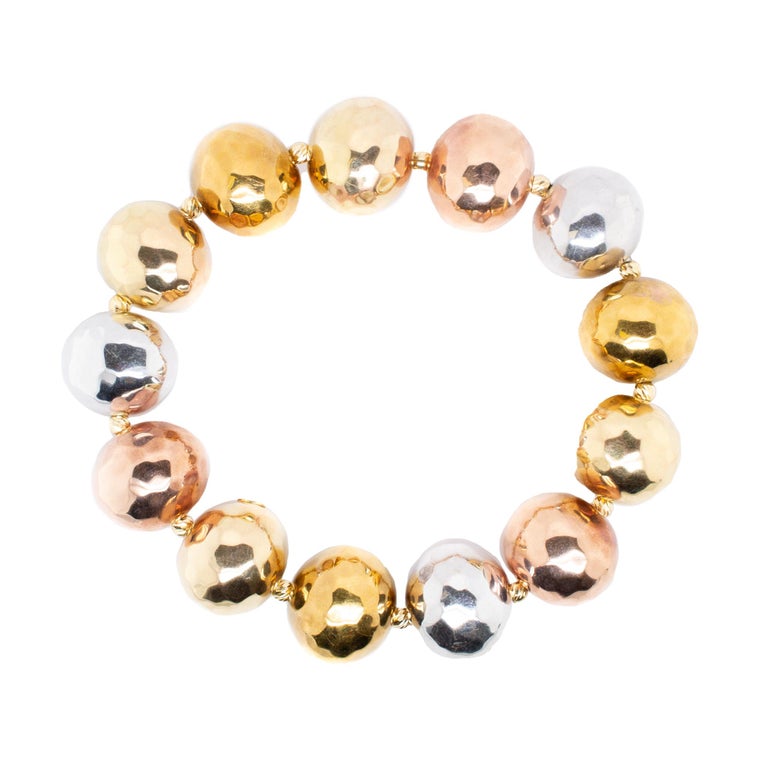 Ladies 18K Gold Tricolor Bead Ball Bracelet For Sale at 1stDibs