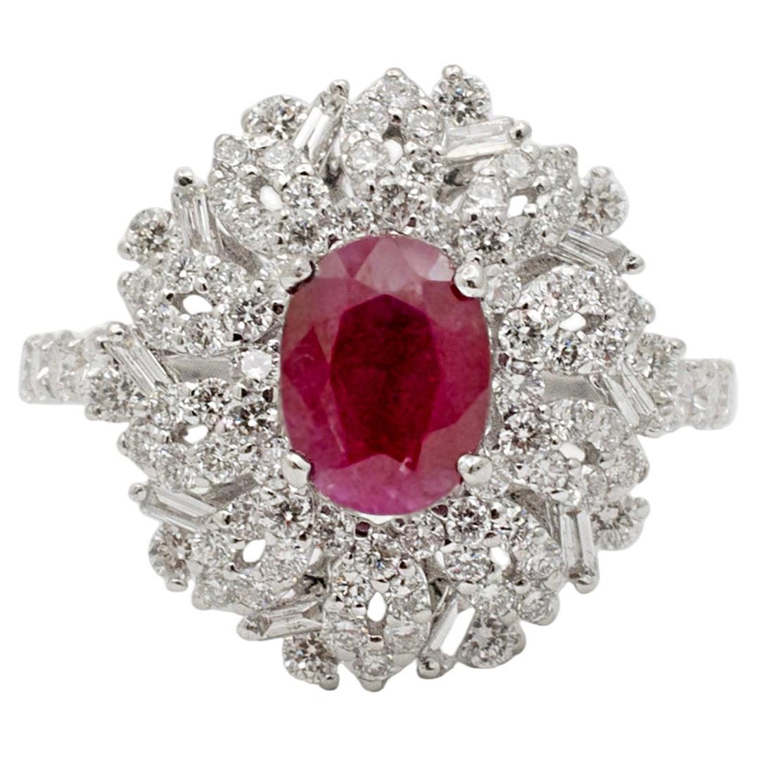Ladies Vintage 18K White Gold 1.04ct. Gia Oval Ruby Halo Diamond ...