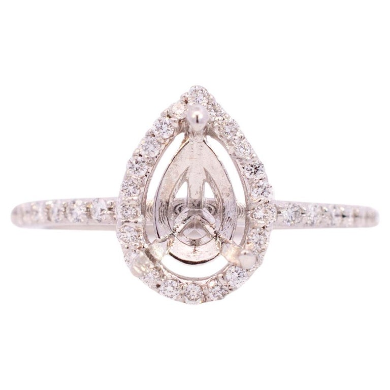 Ladies 18k White Gold Pear Shape Semi Mount Halo Diamond Engagement ...