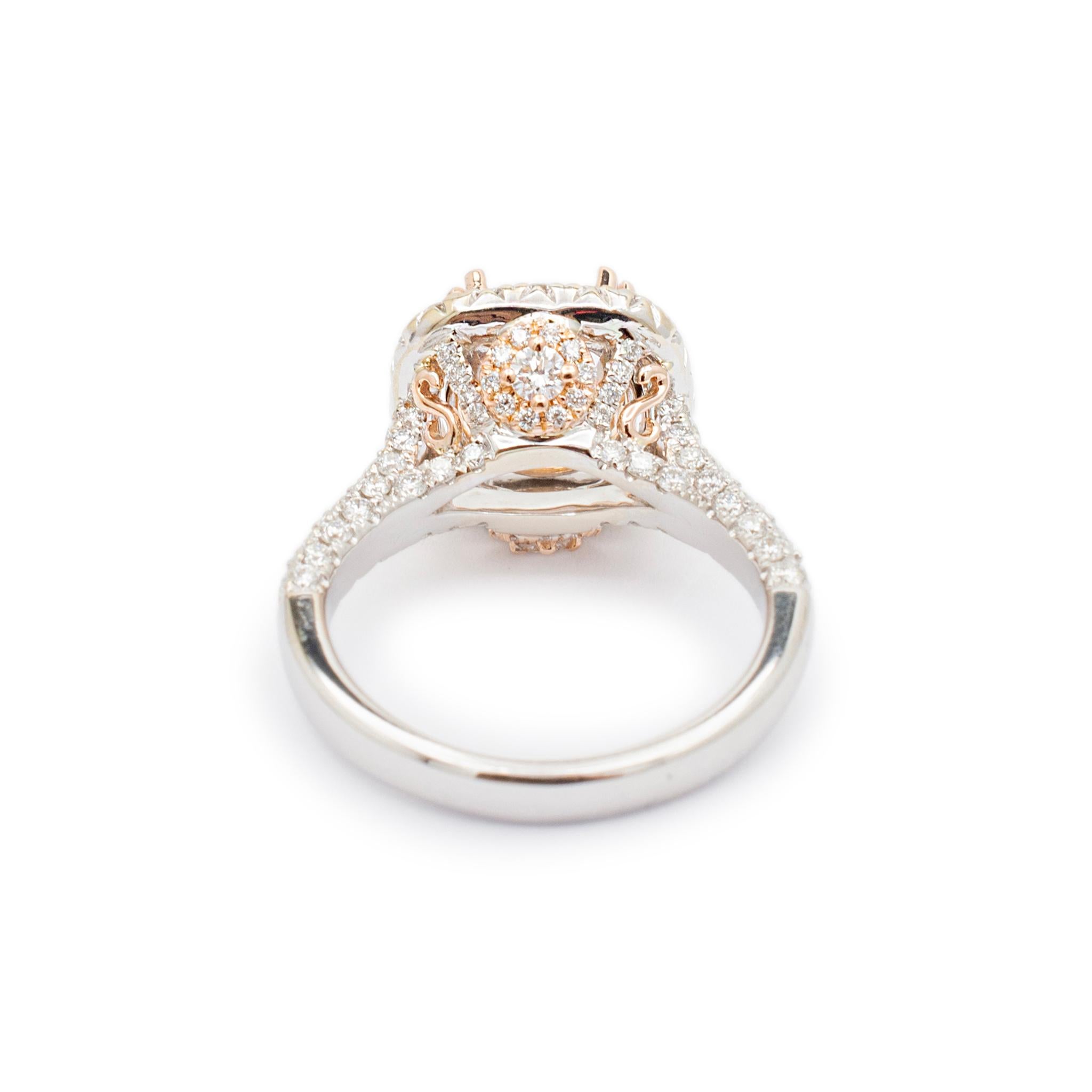 Ladies 18K White and Rose Gold Halo Diamond Semi Mount Engagement Ring ...