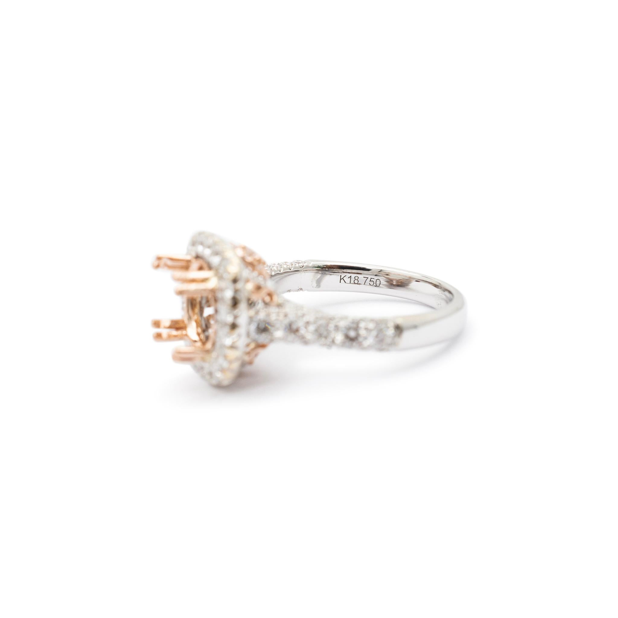 Ladies 18K White and Rose Gold Halo Diamond Semi Mount Engagement Ring ...