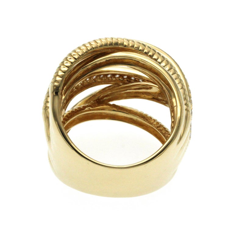 Ladies 18K Yellow Gold 0.88 CT Diamond Crossover Ring For Sale at 1stDibs