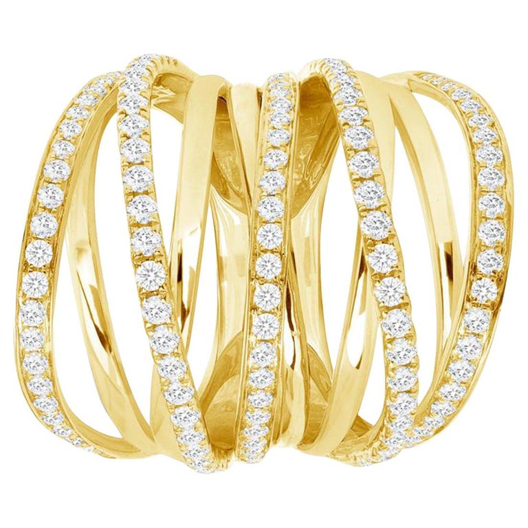 Ladies 18K Yellow Gold 1.18 CT Diamond Crossover Ring at 1stDibs