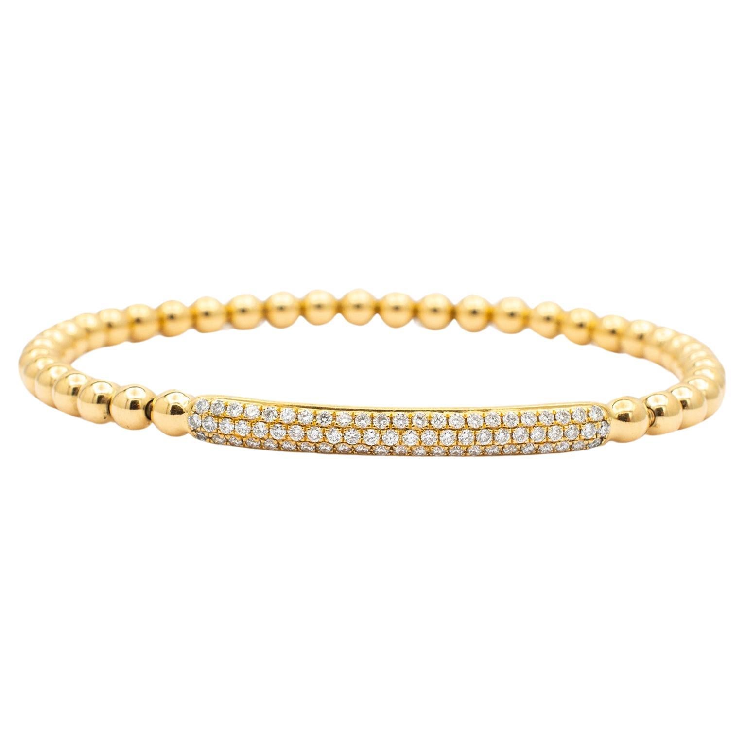 Ladies 18K Yellow Gold Diamond Bead Flexible Adjustable Length Bangle ...