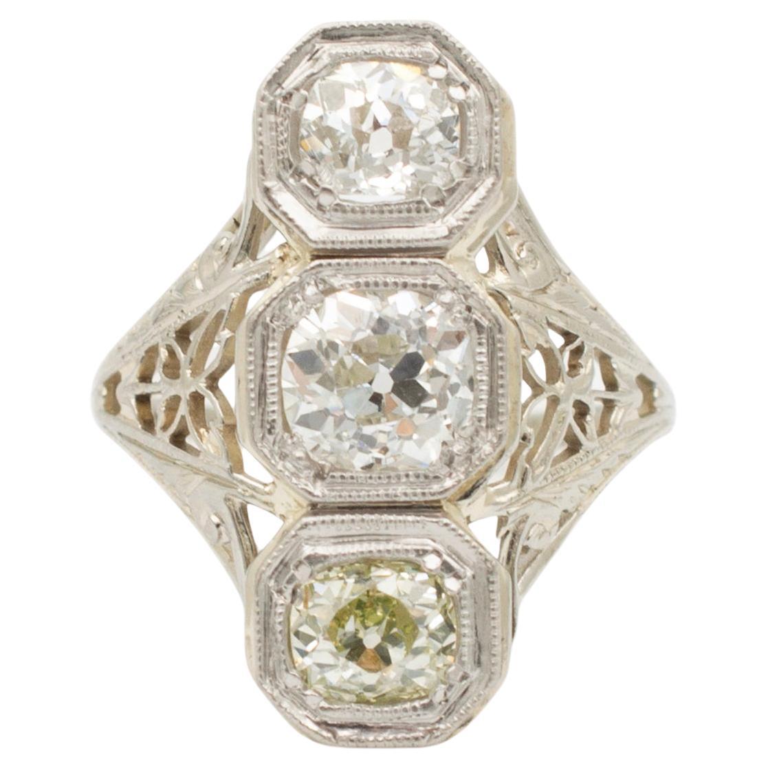 Ladies Antique Art Deco Platinum Filigree Three Stone Diamond ...