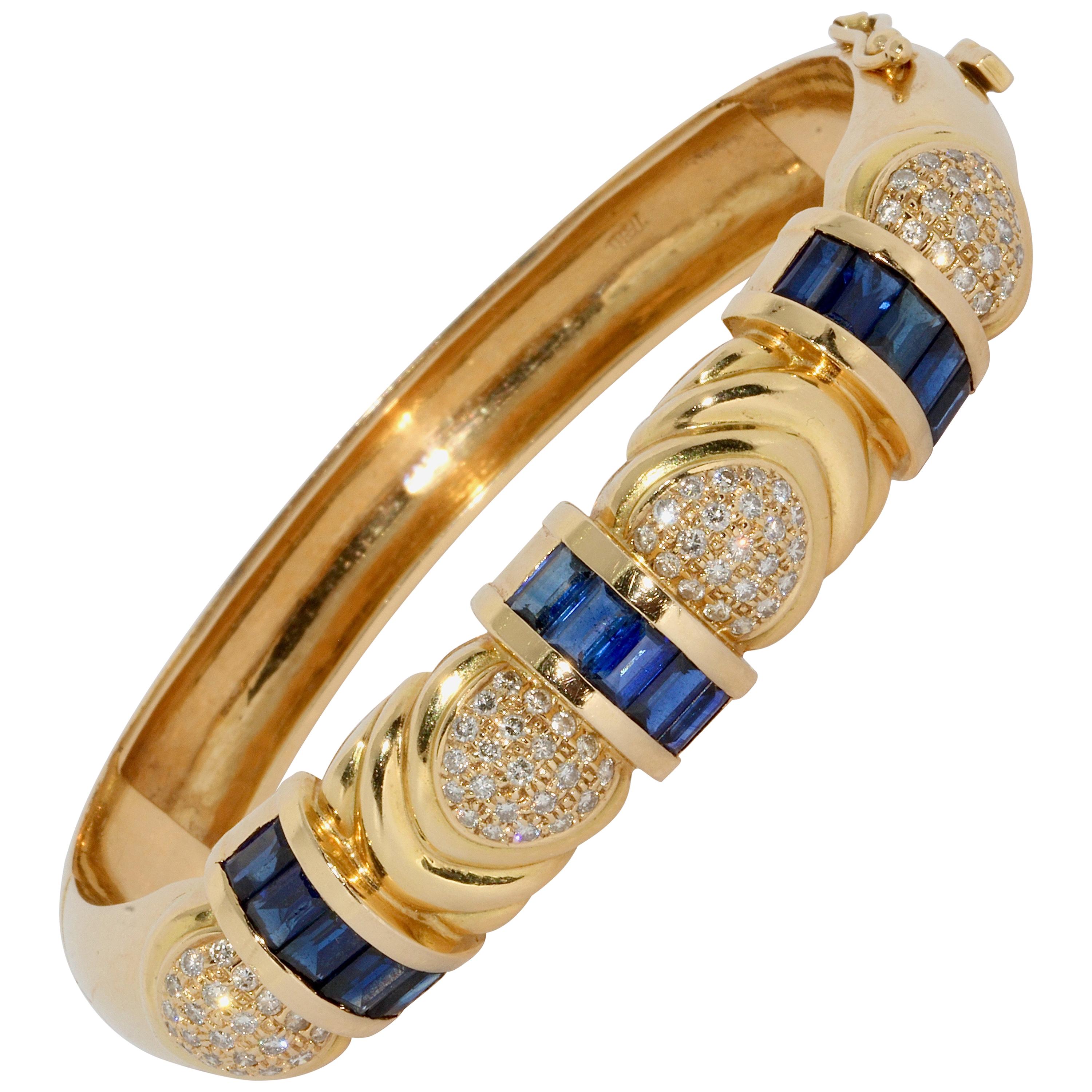 Ladies Bangle, Bracelet, 18 Karat Gold with Blue Sapphires and White ...