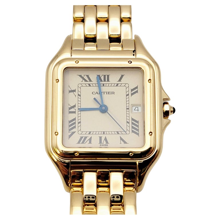Ladies Cartier 18 Karat Yellow Gold Panthere Wrist Watch with Quartz Movement For Sale at 1stDibs