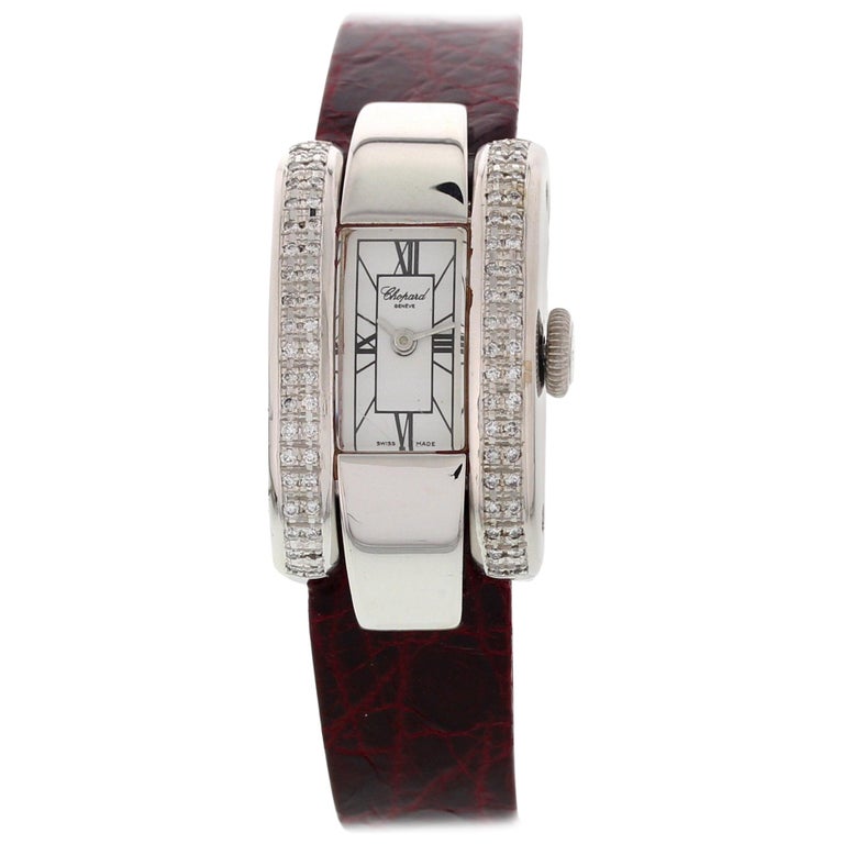 Ladies Chopard La Strada 18 Karat White Gold Diamond Bezel Watch 4331 ...