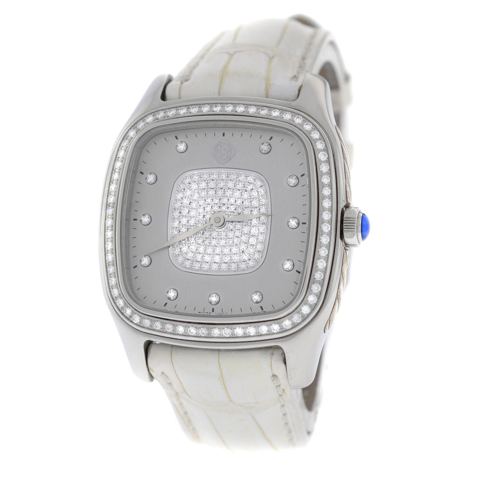 Ladies David Yurman Thoroughbred Steel Pave Diamond Quartz Watch at 1stDibs