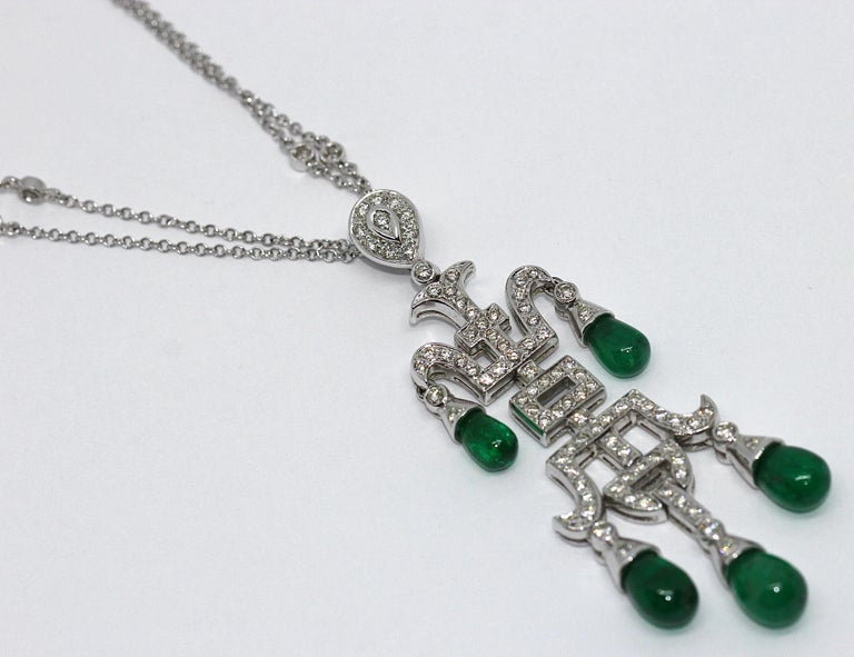 Ladies Diamond and Emerald Pendant, Necklace Enhancer, 18 Karat White ...