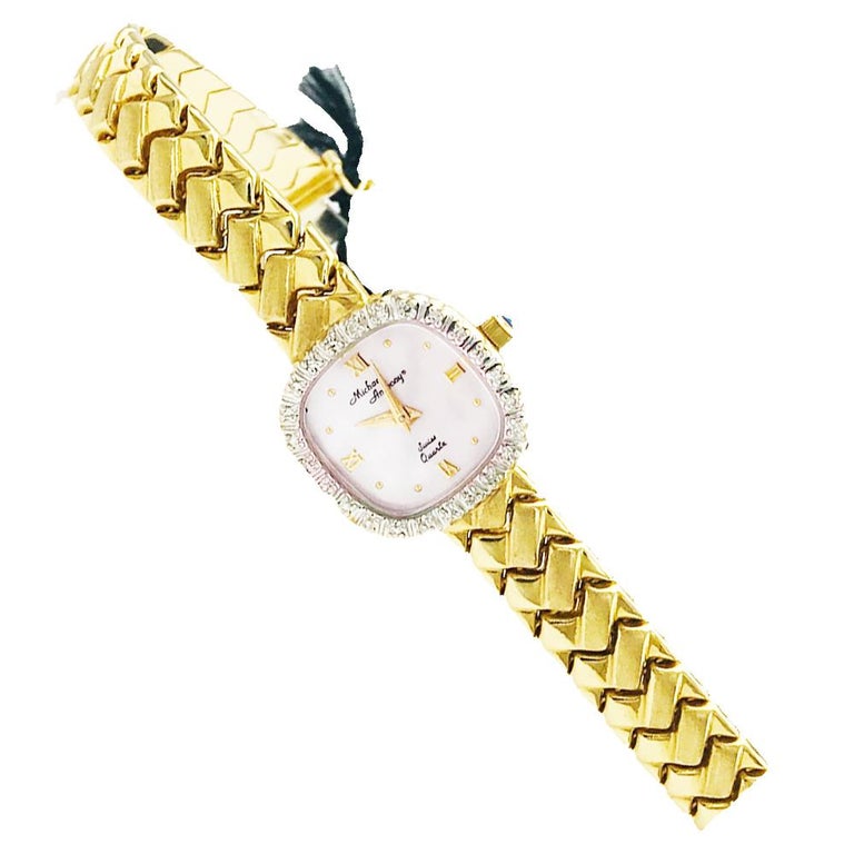 Ladies Diamond Watch with Mother of Pearl Dial 14 Karat Michael Anthony ...