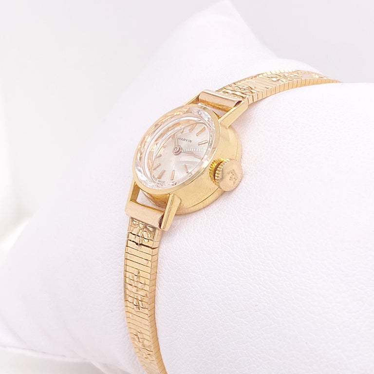 Ladies Dress Watch Marvin Brand, Floral Band and Round Dial, Circa 1945 ...