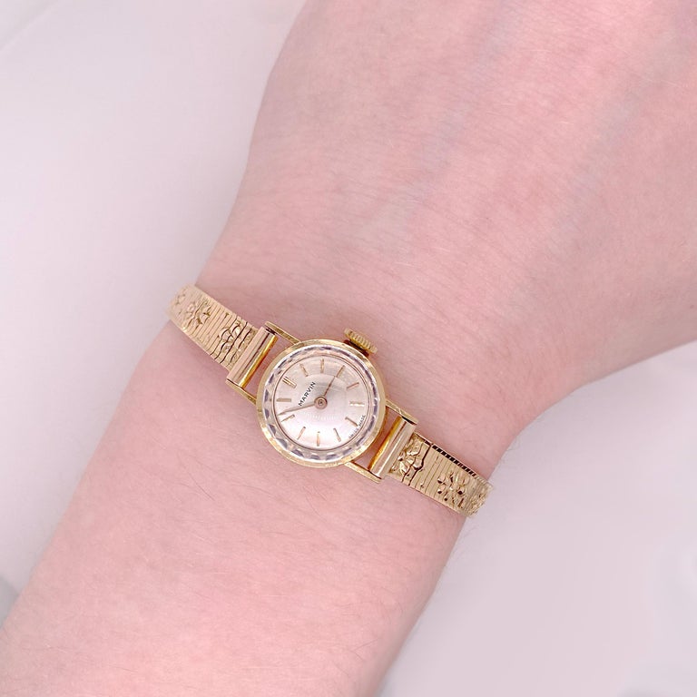 Ladies Dress Watch Marvin Brand, Floral Band and Round Dial, Circa 1945 ...