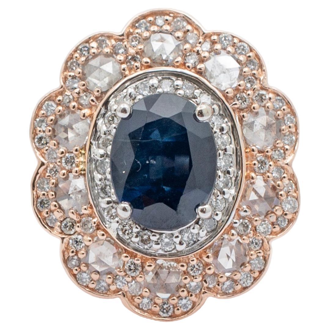 Ladies Effy Design 14K Rose Gold Sapphire Halo Rose Cut Diamonds ...