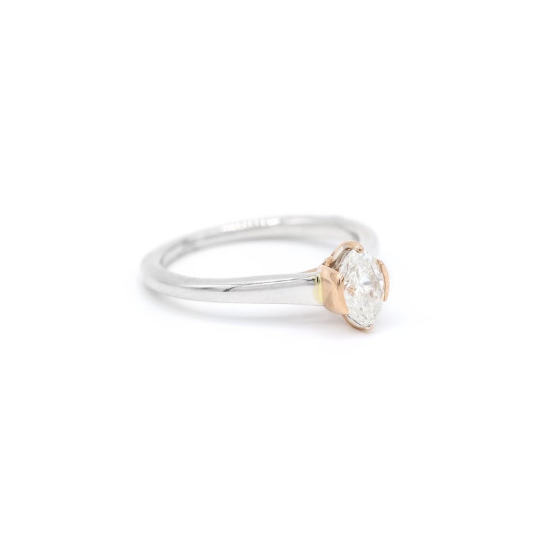 Ladies Mq Diamond Solitaire 14k Rose and White Gold For Sale at 1stDibs