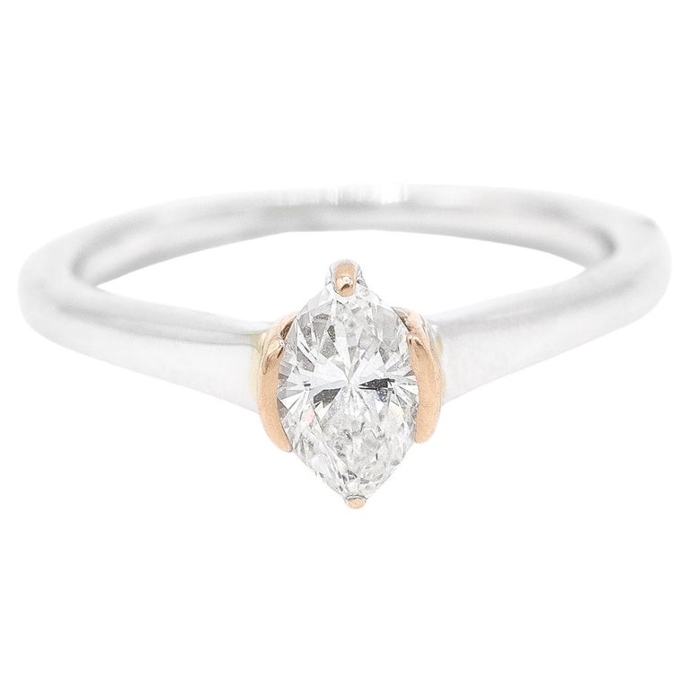 Ladies Mq Diamond Solitaire 14k Rose and White Gold For Sale at 1stDibs