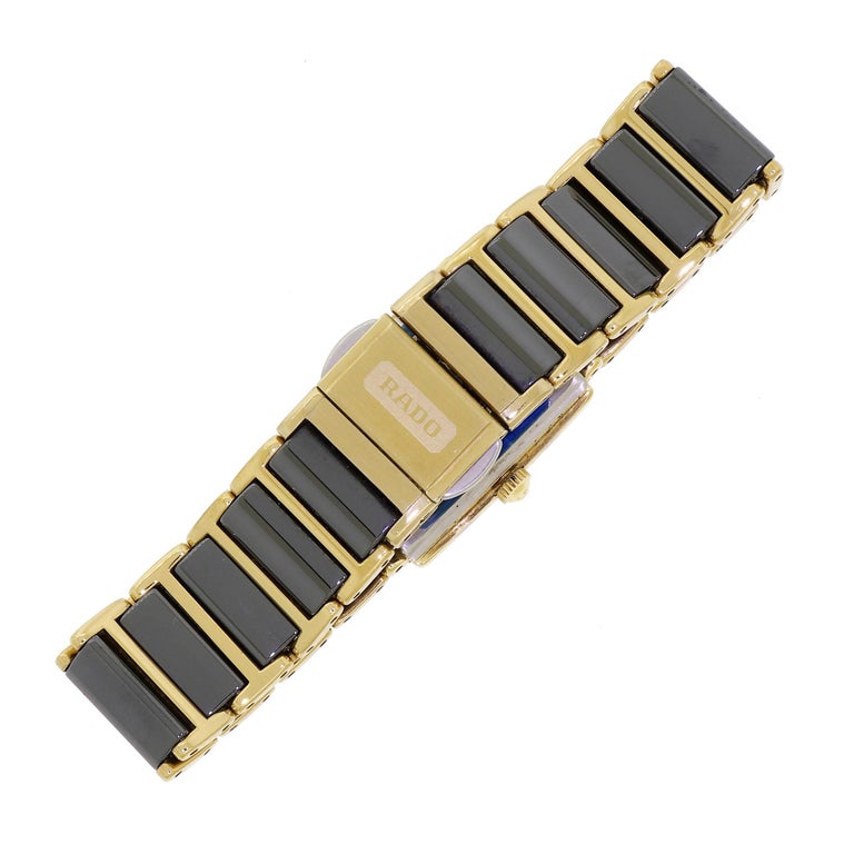 Ladies RADO DiaStar Gold-Plated Black Ceramic Swiss Quartz Watch 153.0283.3N at 1stDibs