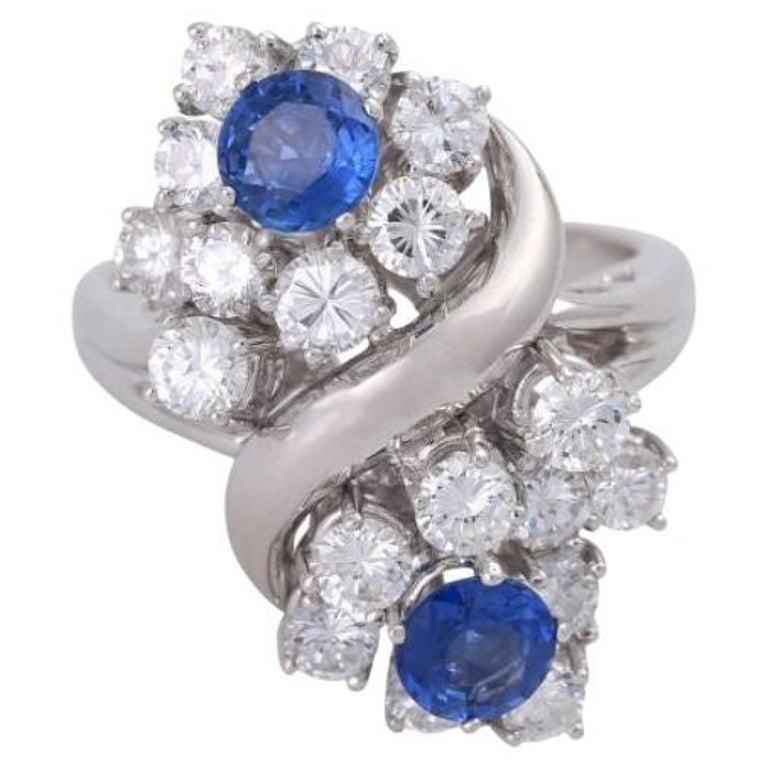 Ladies' Ring, WG 18K, Set with 2 Fac. Sapphires Total Approx. 1.66 Ct ...