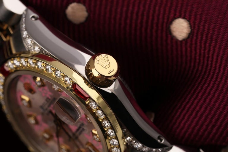 Ladies Rolex 26mm Datejust Two Tone Jubilee Glossy Pink Flower Dial ...