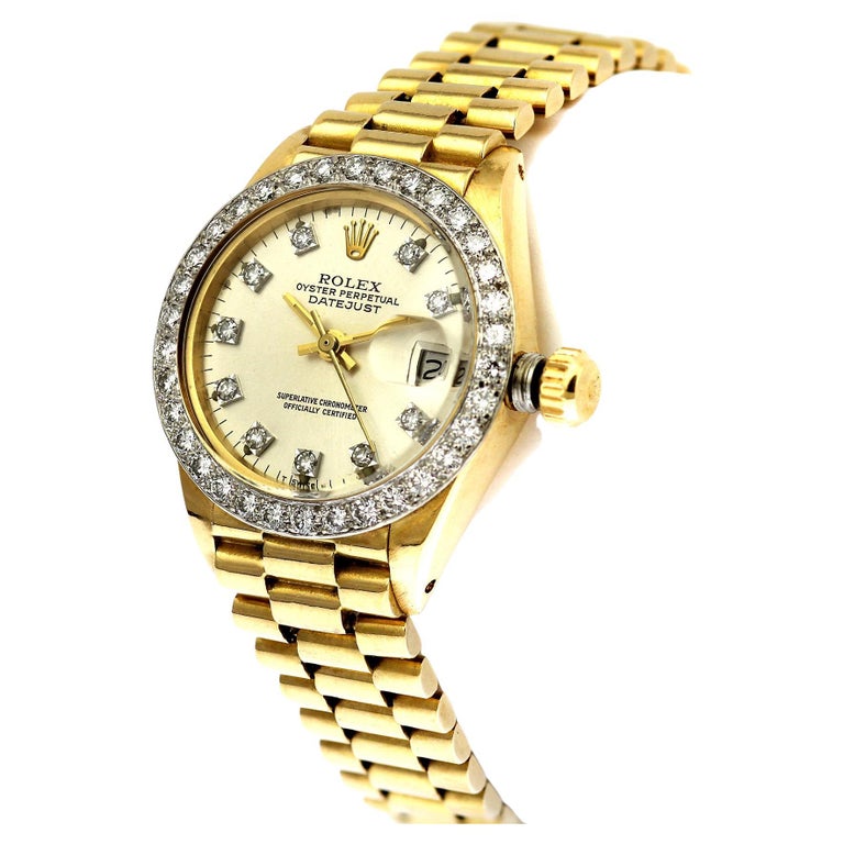 Ladies Rolex Date-Just Watch in 18k Yellow Gold with Diamond Bezel For ...