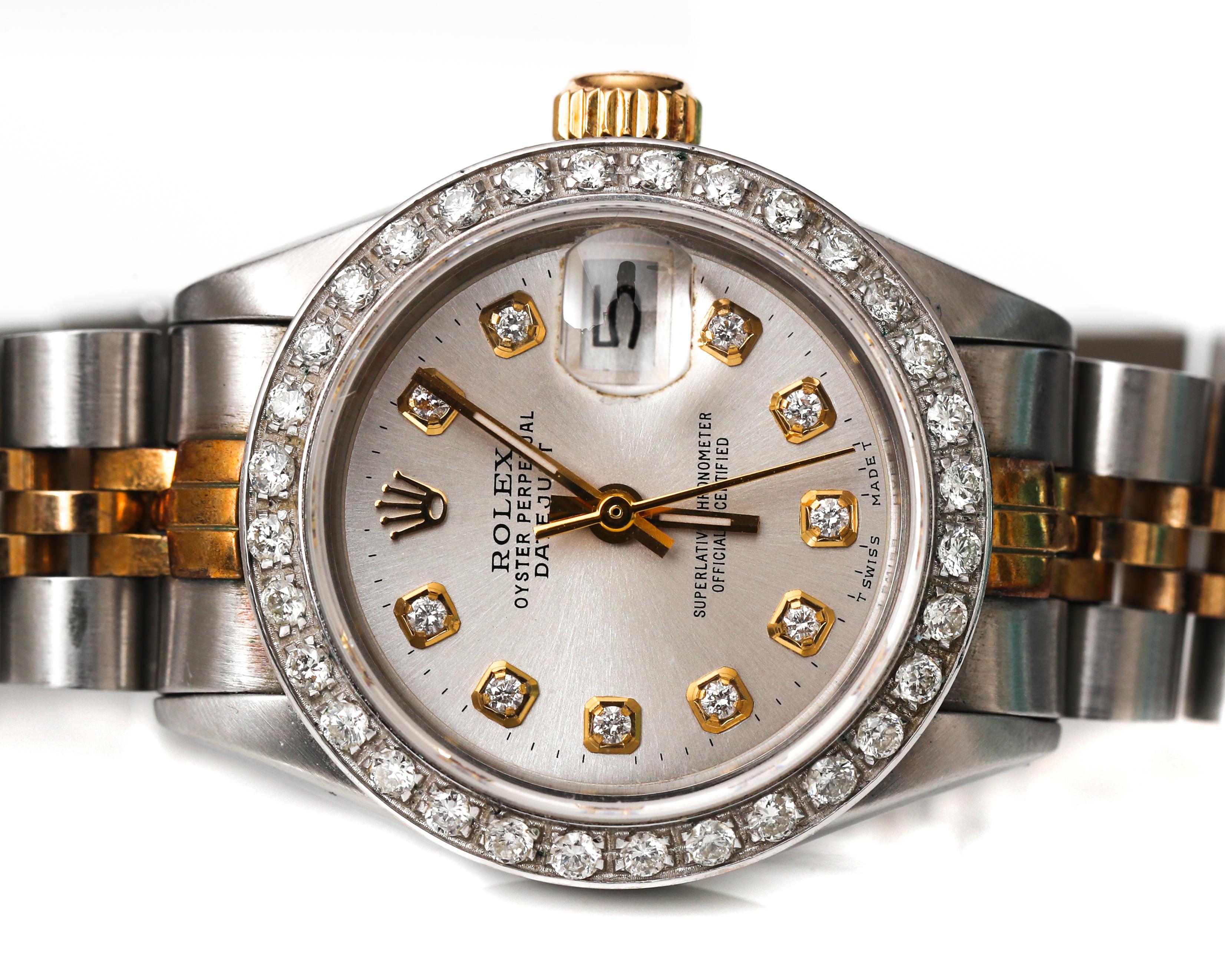 Ladies Rolex with 2.5 Carat Diamond Custom Dial and Bezel at 1stDibs