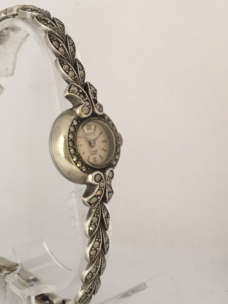 Ladies Rotary Silver and Marcasite Cocktail Watch Manual Winding Swiss ...