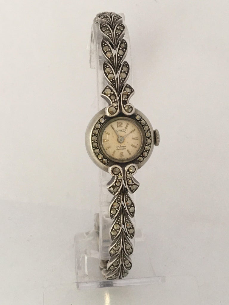 Ladies Rotary Silver and Marcasite Cocktail Watch Manual Winding Swiss ...