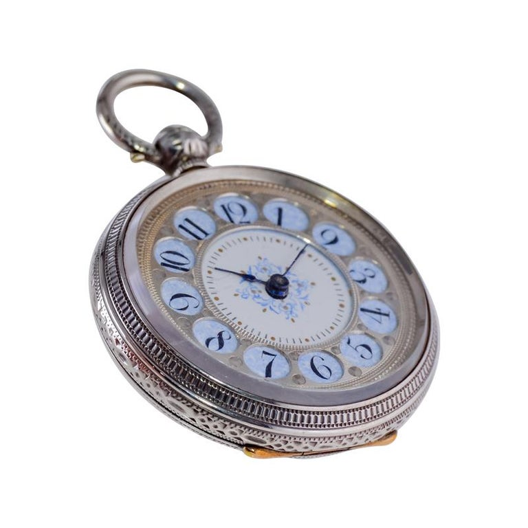Ladies Silver Keywind Pendant Watch with Cartouche Silver and Enamel ...
