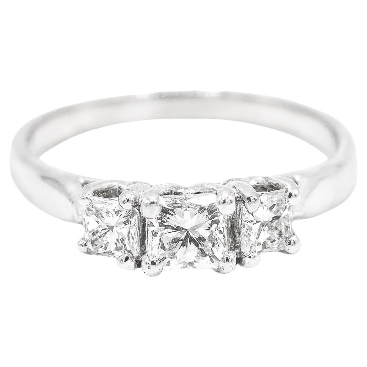 Unique Art Deco Diamond Platinum Three-Stone Engagement Ring at 1stDibs