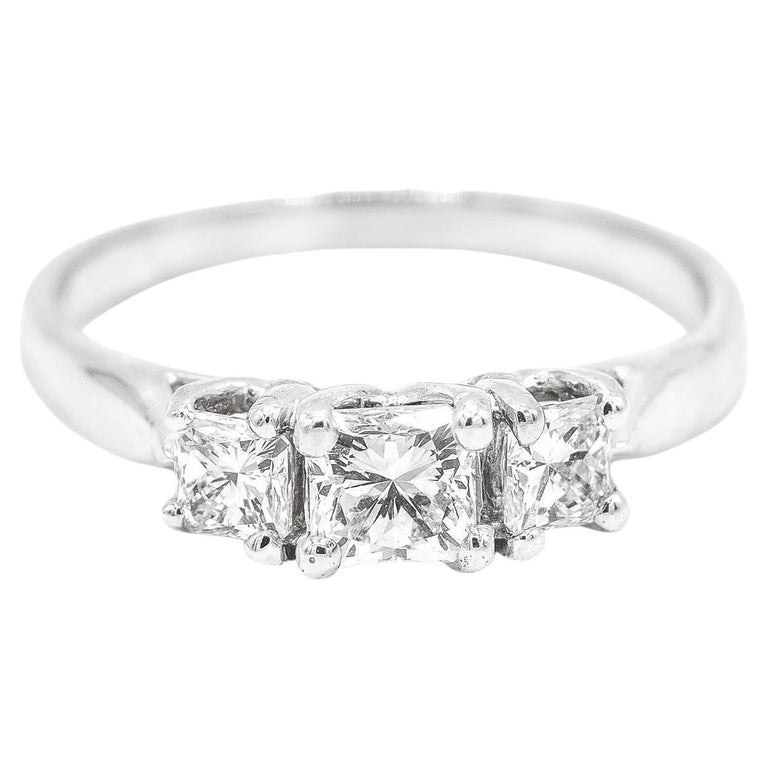 Ladies Three Stones Diamond Platinum Engagement Ring For Sale at 1stDibs