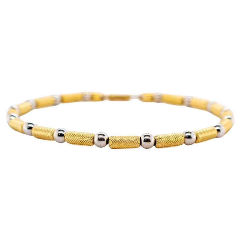 Ladies Two Tone Gold Bead and Hollow Bar Bracelet For Sale at 1stDibs