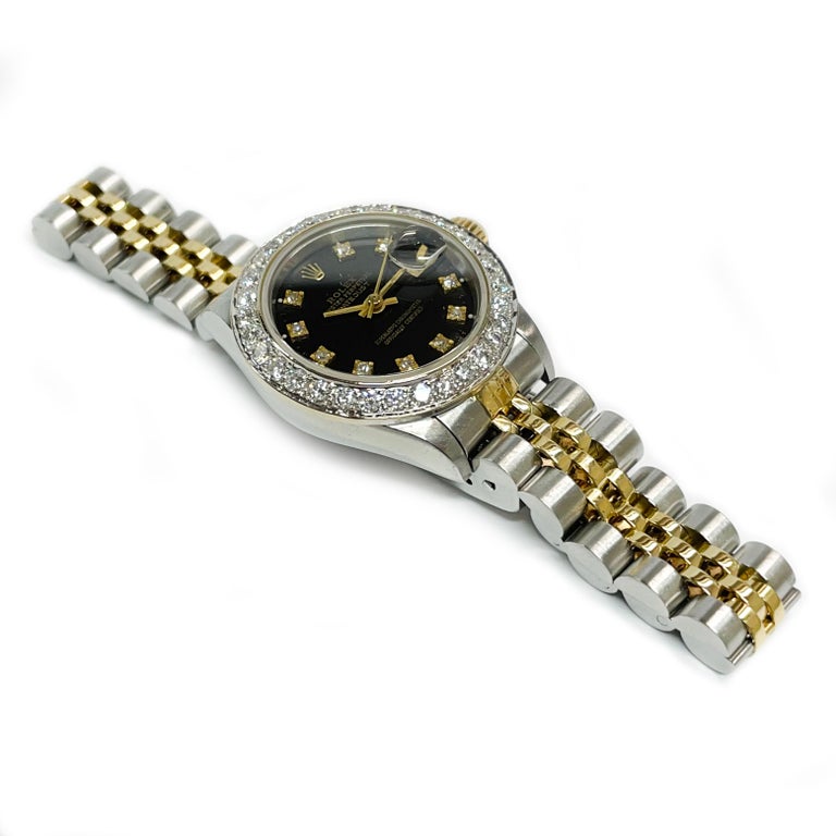 Ladies Two-Tone Rolex Oyster Perpetual Datejust Diamond Bezel Watch ...