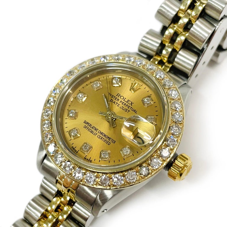 Ladies Two-Tone Rolex Oyster Perpetual Datejust Diamond Bezel Watch at ...