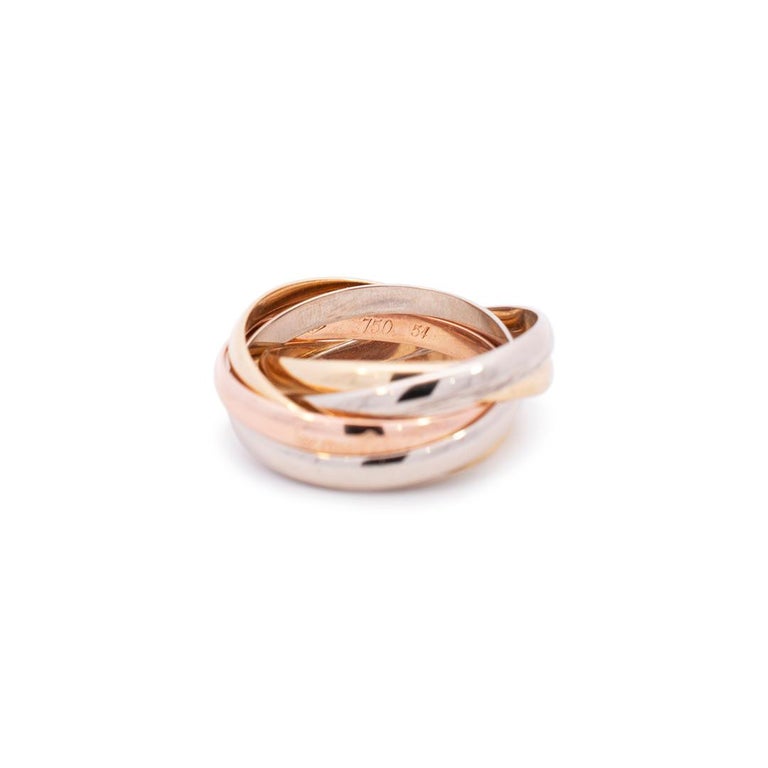 Ladies Vintage Must de Cartier 18k Tricolor Gold Trinity Ring 5 Hoops ...