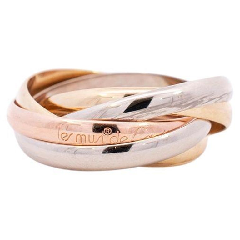 Ladies Vintage Must de Cartier 18k Tricolor Gold Trinity Ring 5 Hoops ...