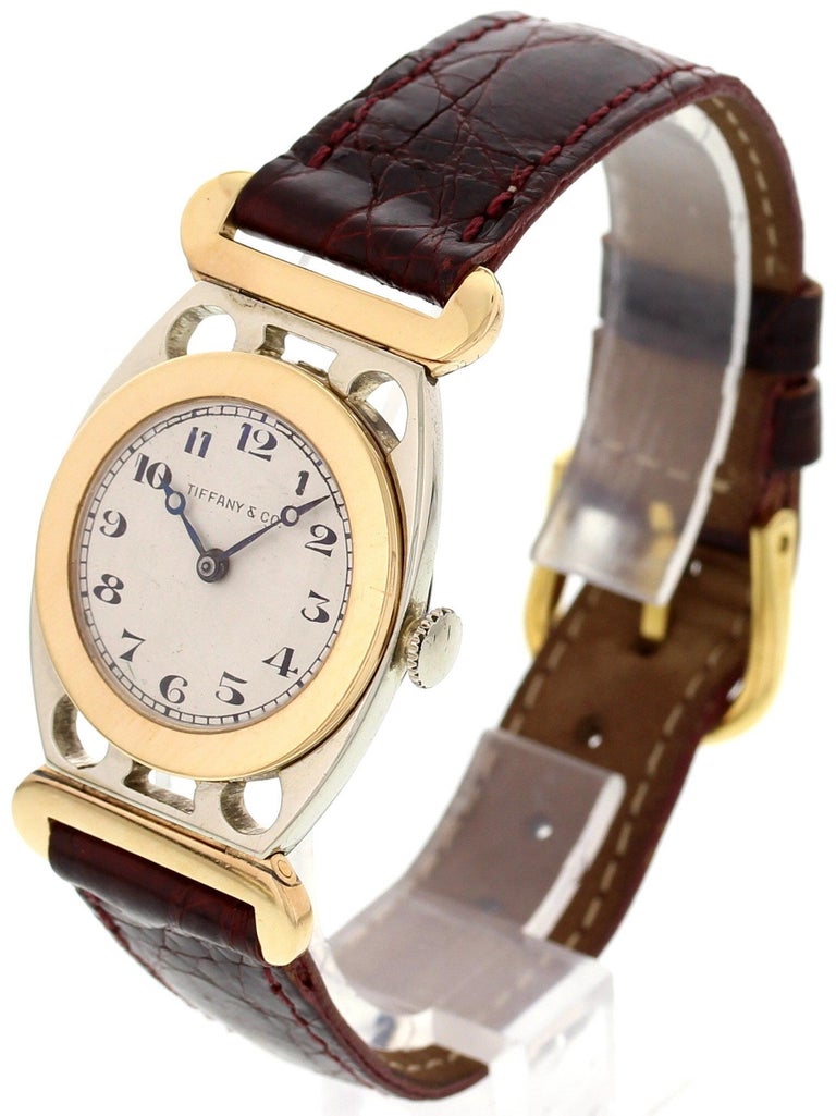 Ladies Vintage Tiffany and Co. 18 Karat White and Yellow Gold Watch For Sale at 1stDibs