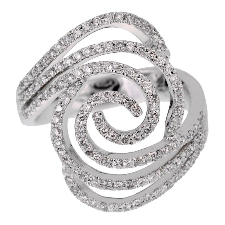 Ladies White Gold Diamond Swirl Cocktail Ring For Sale at 1stDibs