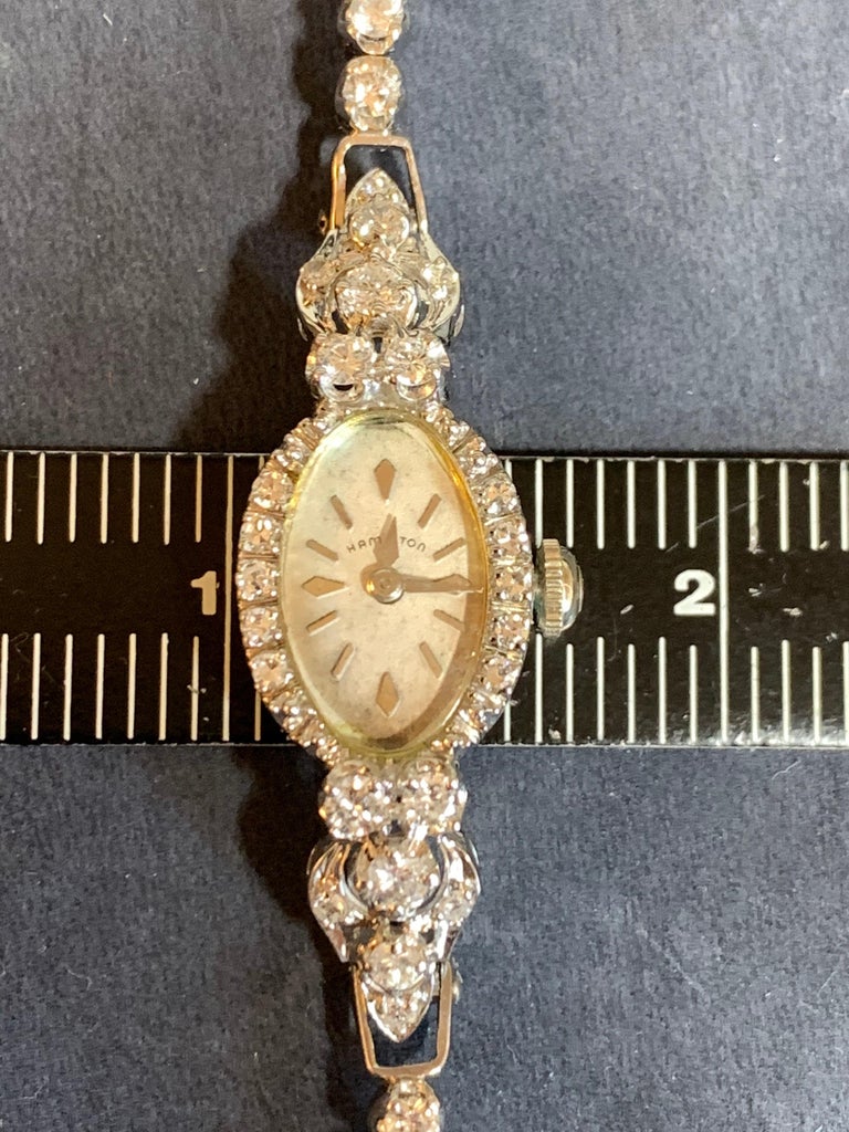 Ladies White Gold Hamilton 2 Carat Natural F Color Diamond Manual ...