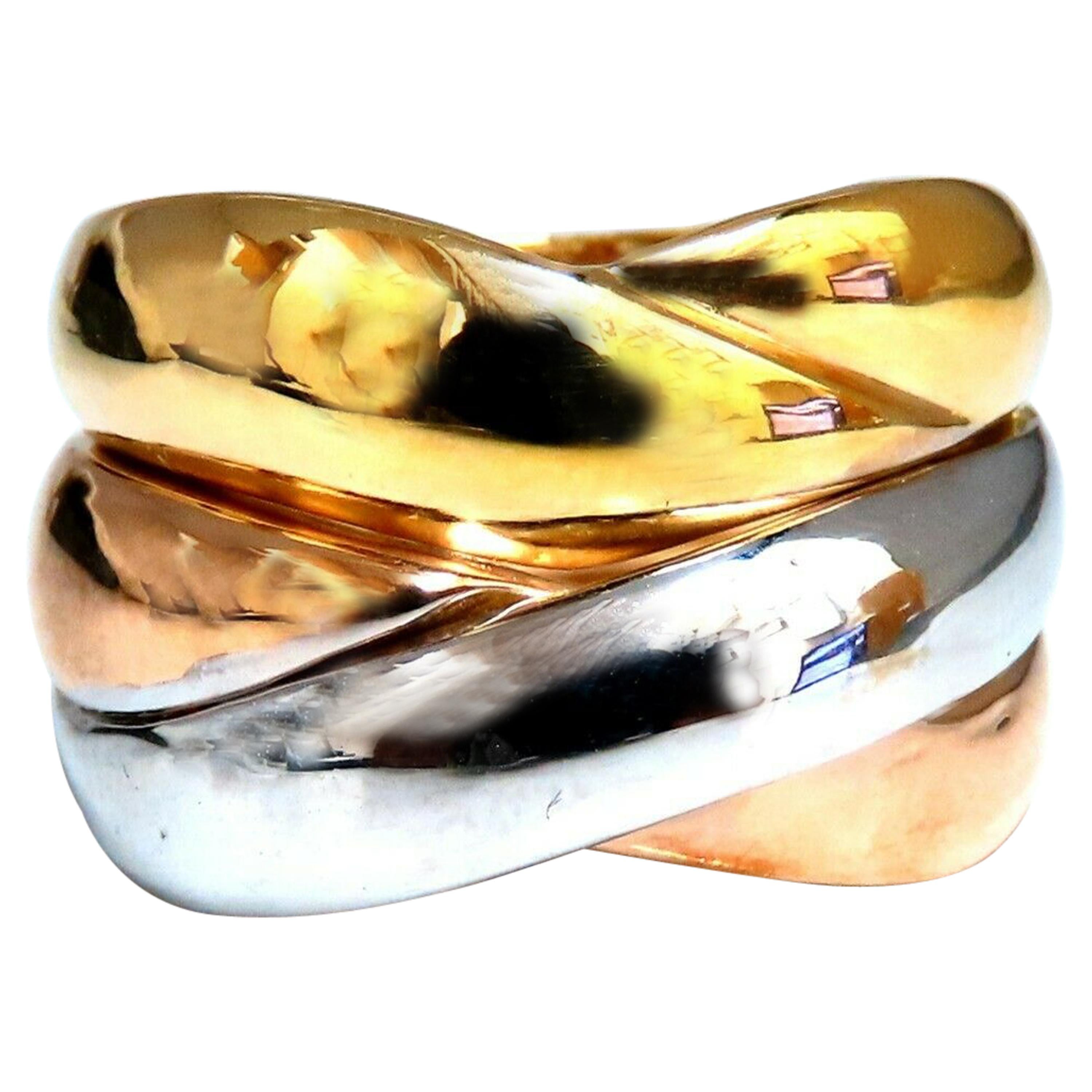 Ladies Wide Gold Braid Flat Link Band 14 Karat Tri-Color at 1stDibs