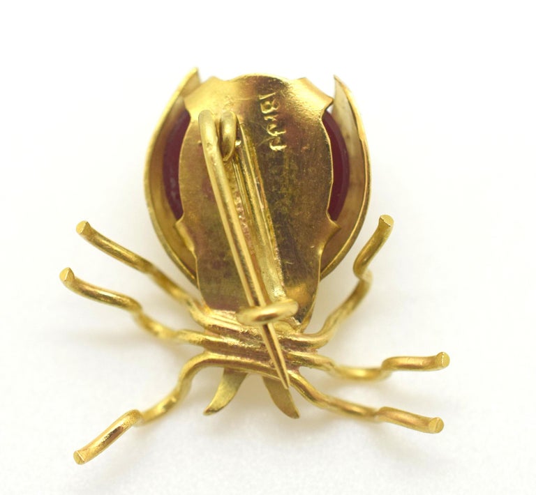 Lady Bug Pin 18 Karat Yellow Gold Carnelian Chalcedony at 1stDibs