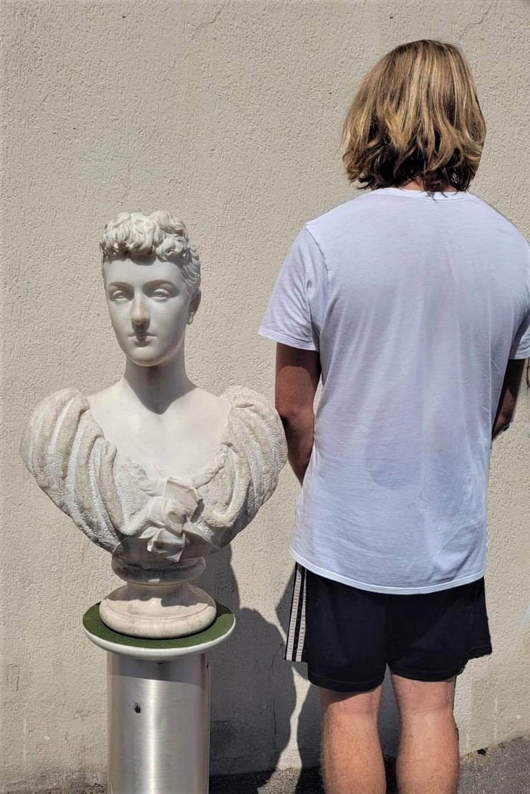 Lady Bust, White Marble Signed Waldo Story, Rome 1894 For Sale at 1stDibs
