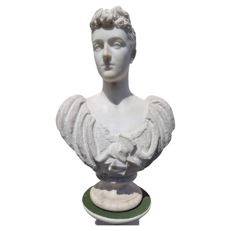 Lady Bust, White Marble Signed Waldo Story, Rome 1894 For Sale at 1stDibs