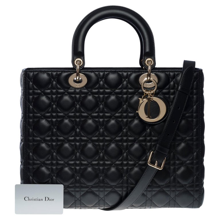 Lady Dior GM ( large size) handbag with strap in black cannage leather ...
