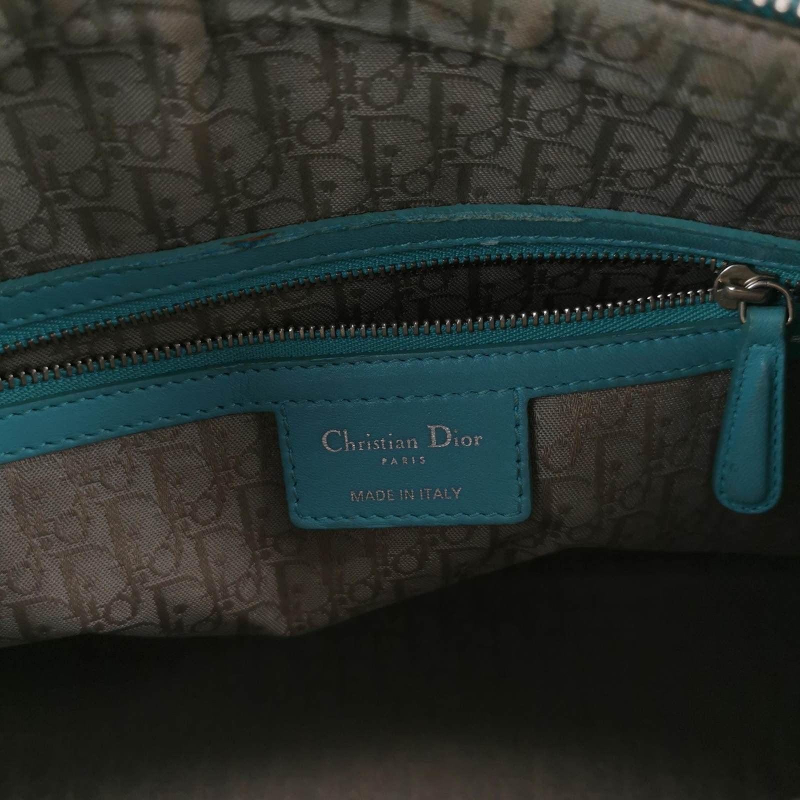Lady Dior Large Bag Teal Blue Lambskin Cannage Leather For Sale at 1stDibs