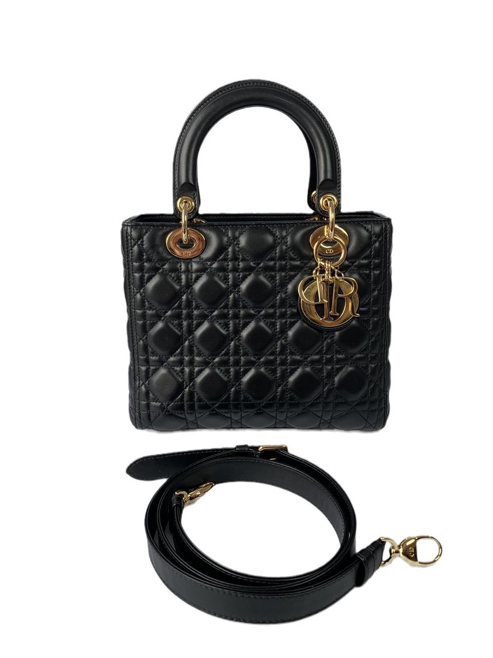 Lady Dior Medium Black Lambskin Cannage Leather Gold Hardware For Sale ...